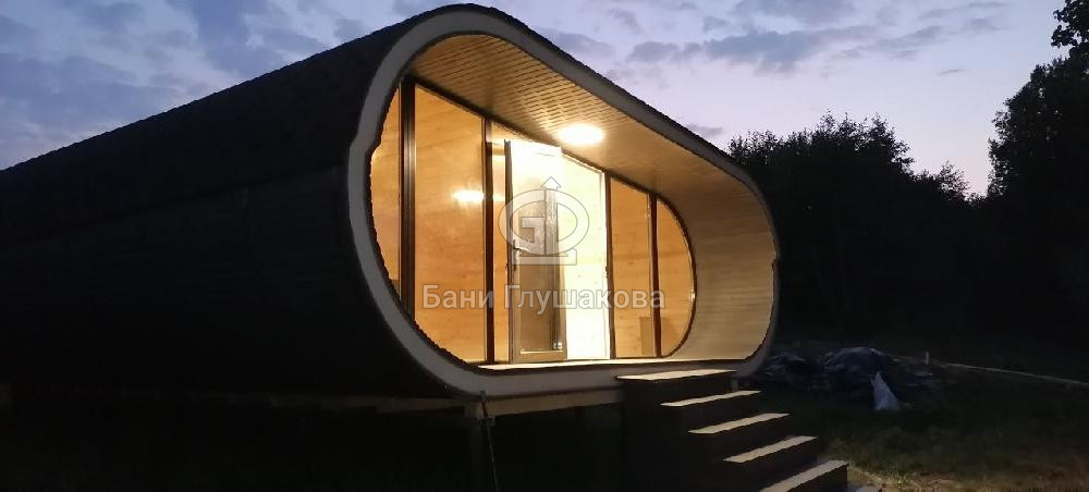 Баня «Танк Панорама» 6х8 с террасой с печью и отделкой под ключ, цена ...