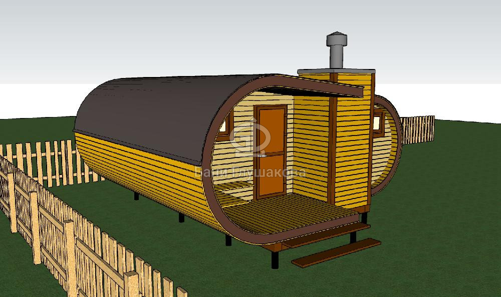 Баня «Танк» 6х6 с угловой террасой с печью и отделкой под ключ, цена от ...