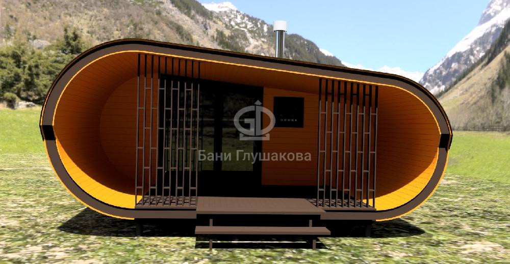 Баня «Танк» с глубокой террасой 3м 6х7,5м с печью и отделкой под ключ ...